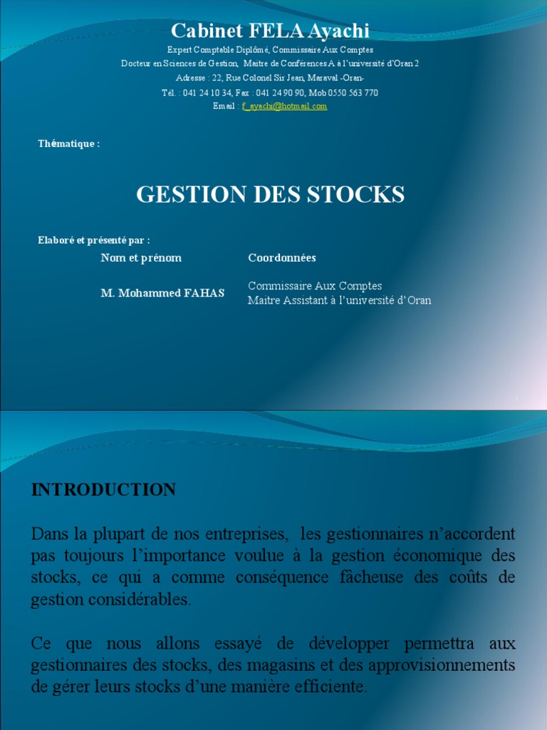 Formation Gestion Des Stocks | PDF | Inventaire | Stockage de l'énergie