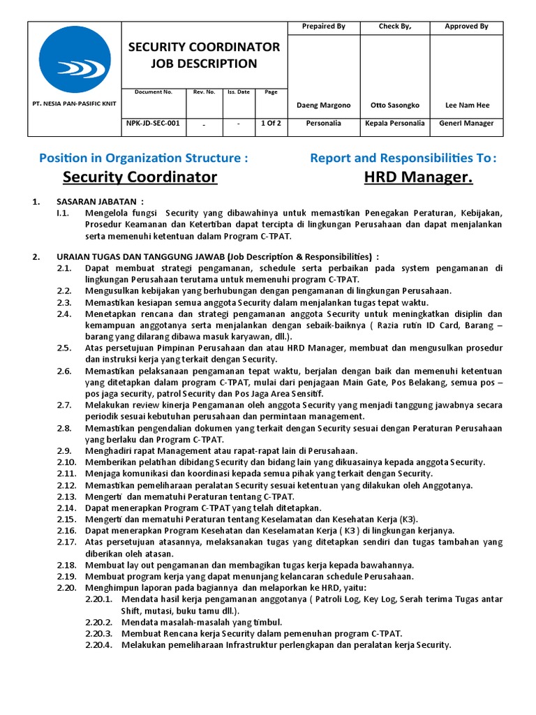 JD Koordinator Security 1 | PDF