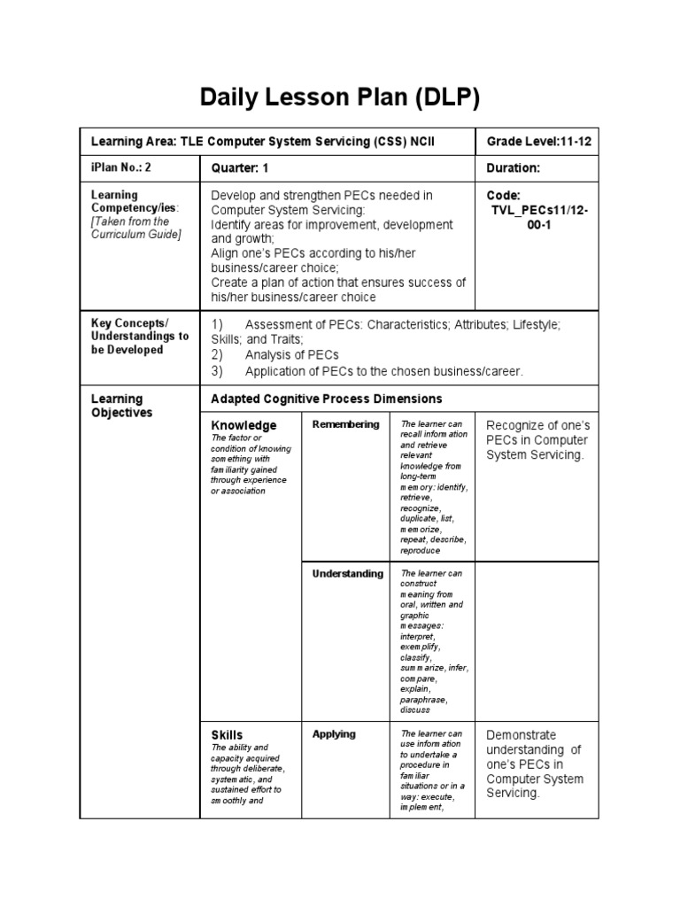 Daily Lesson Plan CSS 2 | PDF | Neuroscience | Learning