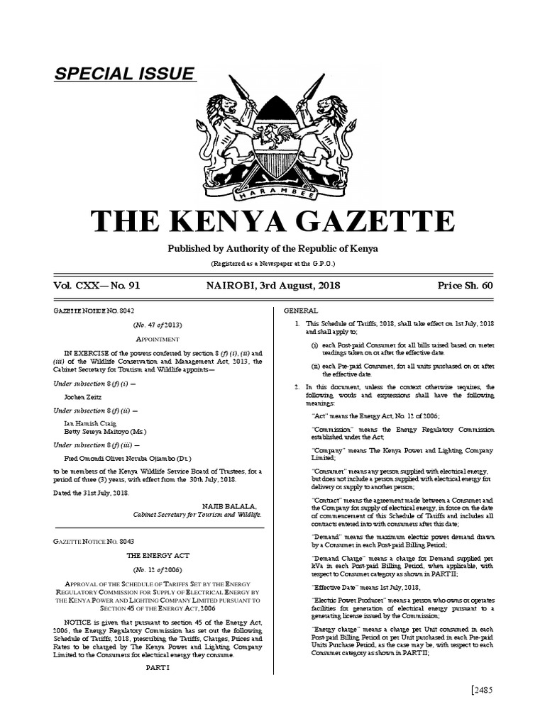 KPLC Tariff Schedule 2018 Update | PDF | Consumer Price Index | Kilowatt Hour