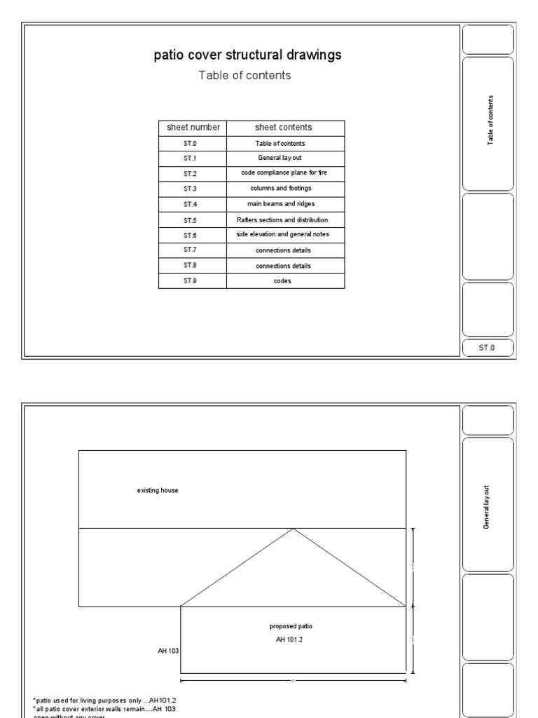 Patio Cover Structural Drawings: Sheet Number Sheet Contents | PDF ...