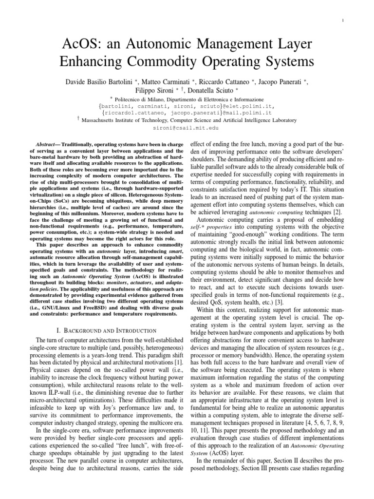 Acos: An Autonomic Management Layer Enhancing Commodity Operating Systems | PDF | Scheduling ...