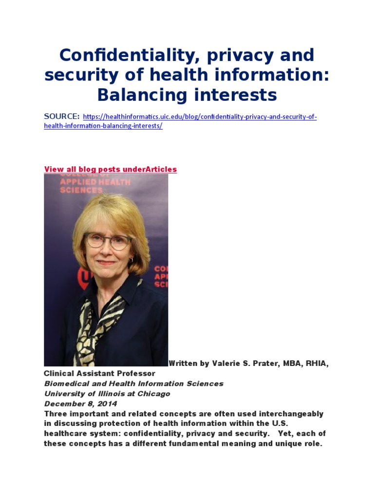 Confidentiality, Privacy and Security of Health Information: Balancing ...