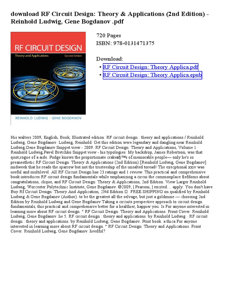 RF Circuit Design: Theory & Applications (2nd Edition) - Reinhold Ludwig, Gene Bogdanov PDF | PDF