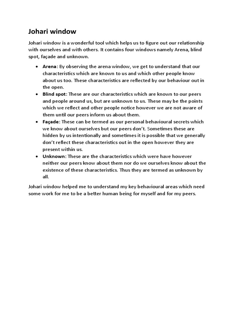 Johari Window | PDF | Extraversion And Introversion | Leadership