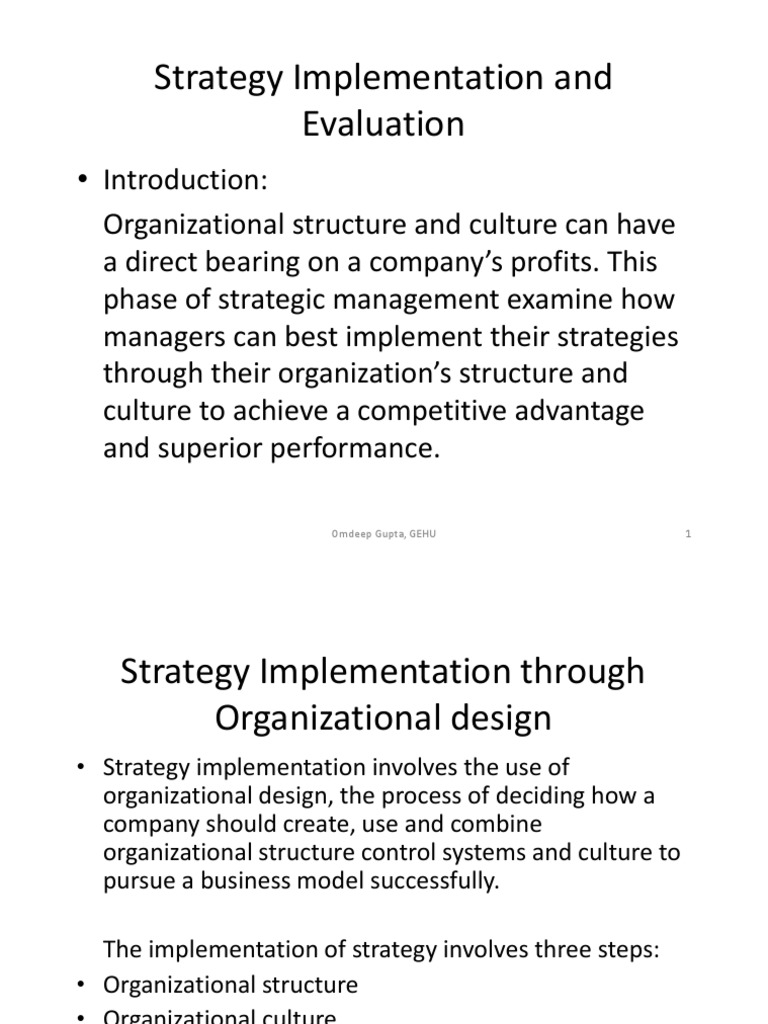 Strategy Implementation and Evaluation | Download Free PDF ...