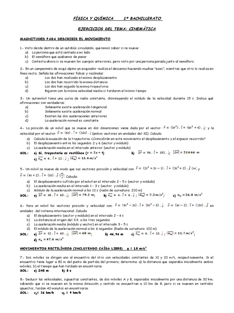 Ejercicios de cinemática para primero de bachillerato | PDF ...