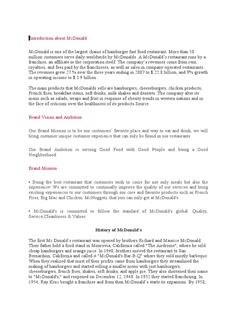 Introduction About McDonald | PDF | Mc Donald's | Hamburgers