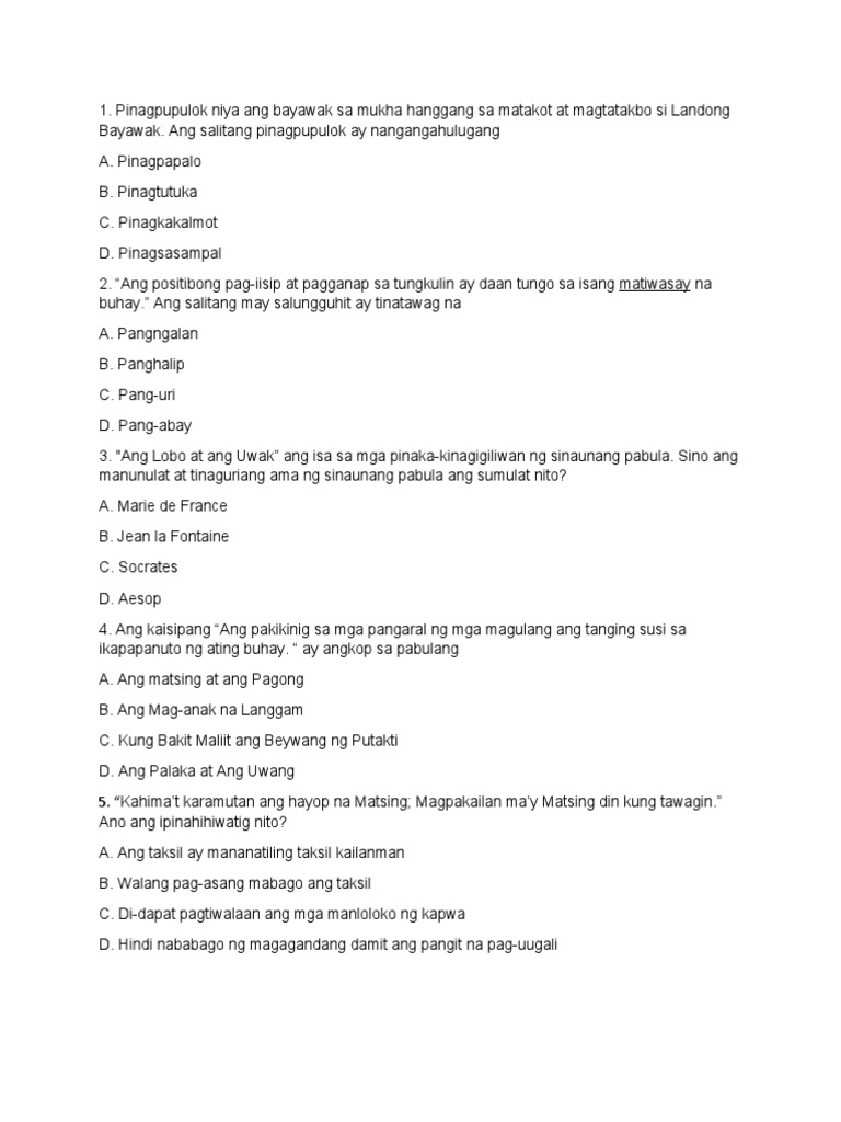 Filipino Diagnostic Test | PDF