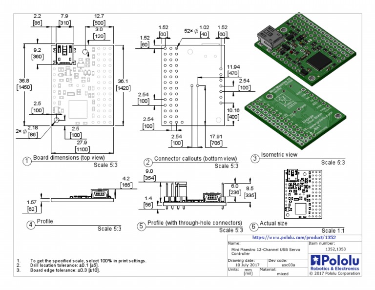 Mini Maestro 12 Channel Usb Servo Controller Dimensions | PDF ...