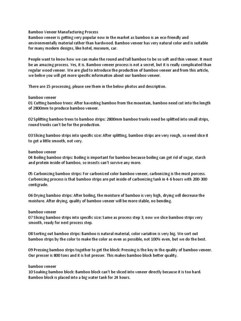 Bamboo Veneer Manufacturing Process | PDF | Bamboo | Wood Veneer