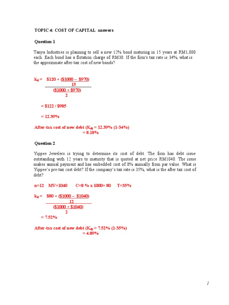 Answers COST OF CAPITAL Exercises | PDF | Cost Of Capital | Preferred Stock