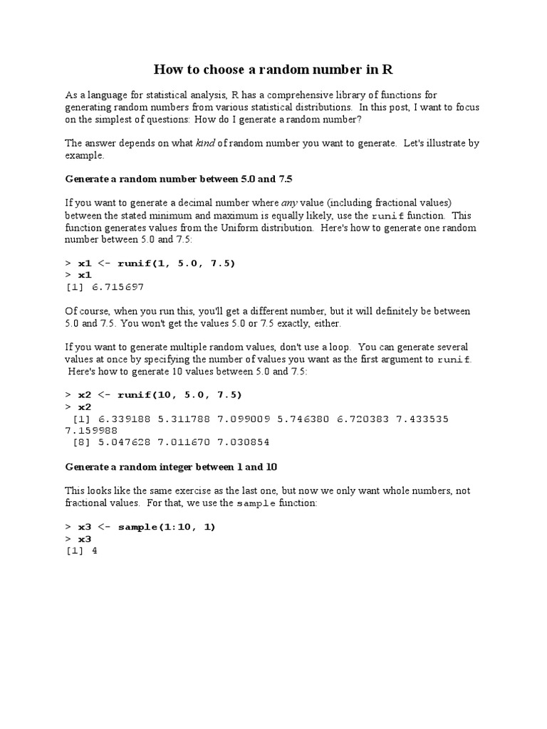 How To Choose A Random Number in R | PDF | Numbers | Southern United States