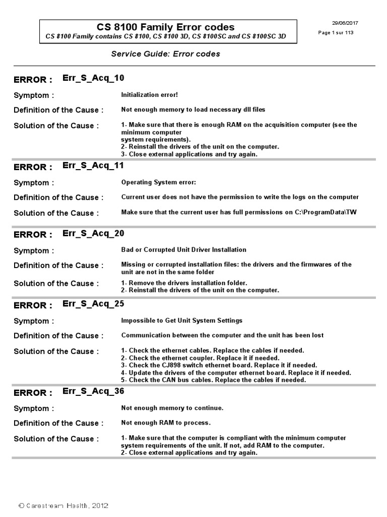 cs8100 Family Error Codes June 2017 PDF | PDF | Ethernet | Computer Network
