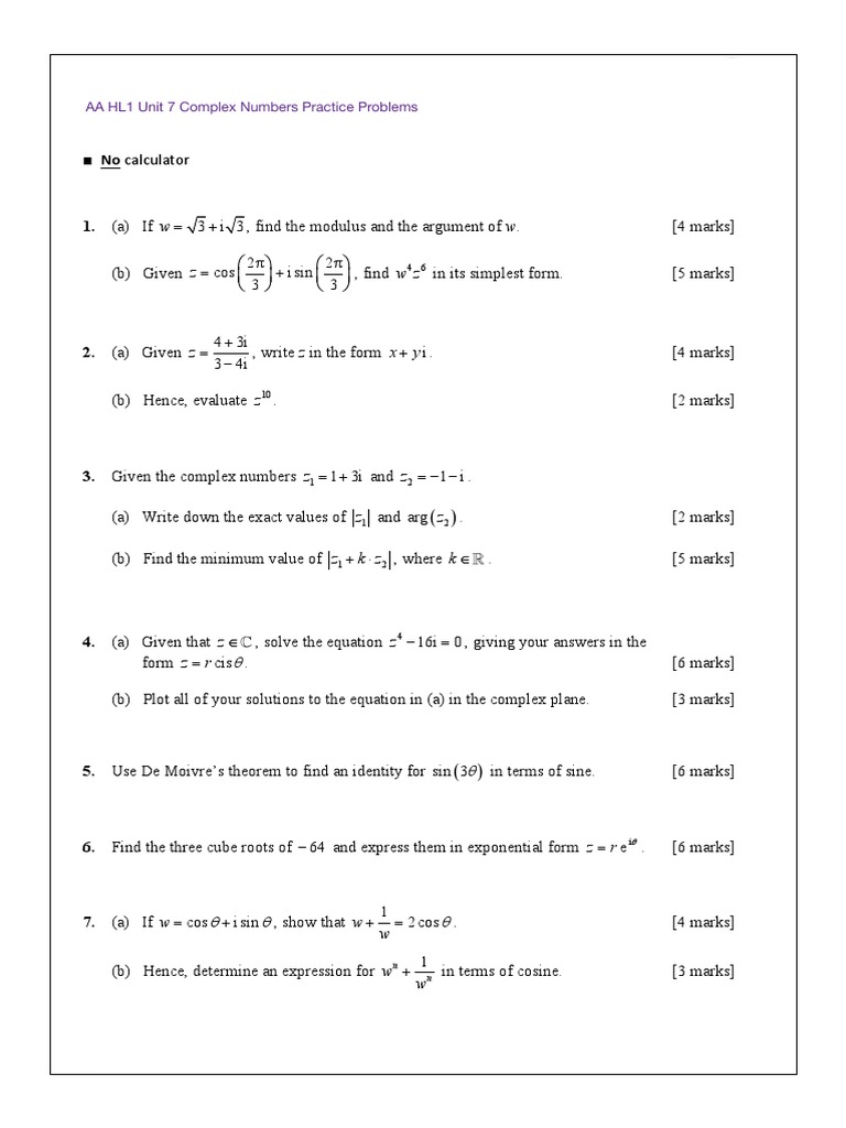 Test3 - Complex Numbers: W Z W Z in Its Simplest Form | PDF | Complex ...
