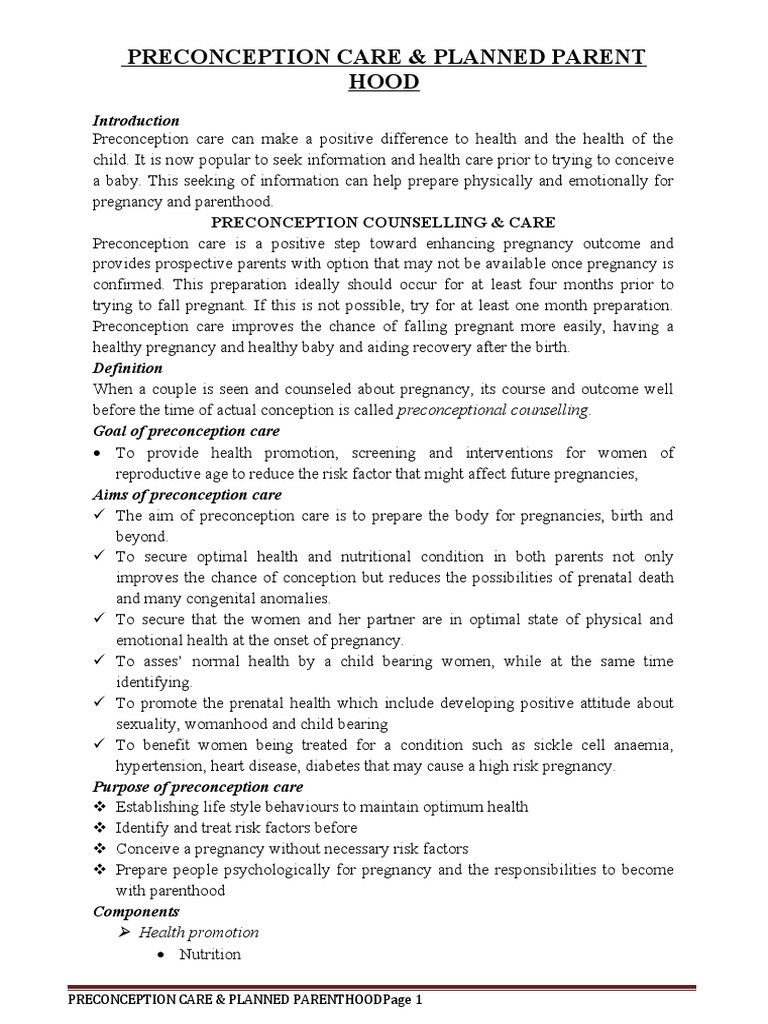 Preconception Care & Planned Parenthood | PDF | Parenting | Relationships