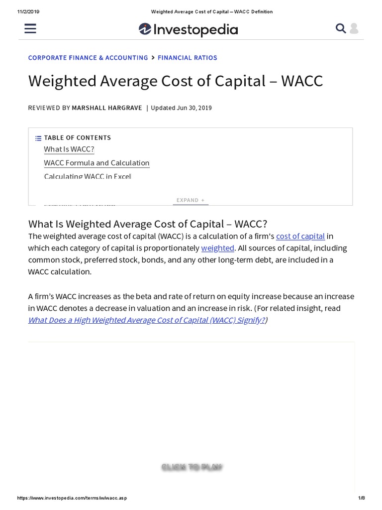 Weighted Average Cost of Capital - WACC Definition PDF | Download Free ...