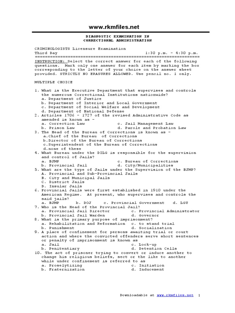 Diagnostic Examination in Correctional Admin | PDF | Prison | Probation
