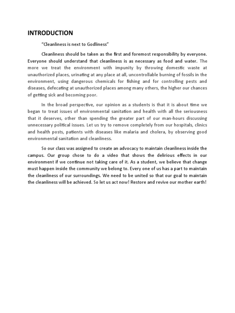 Cleanliness Essay 1 | PDF