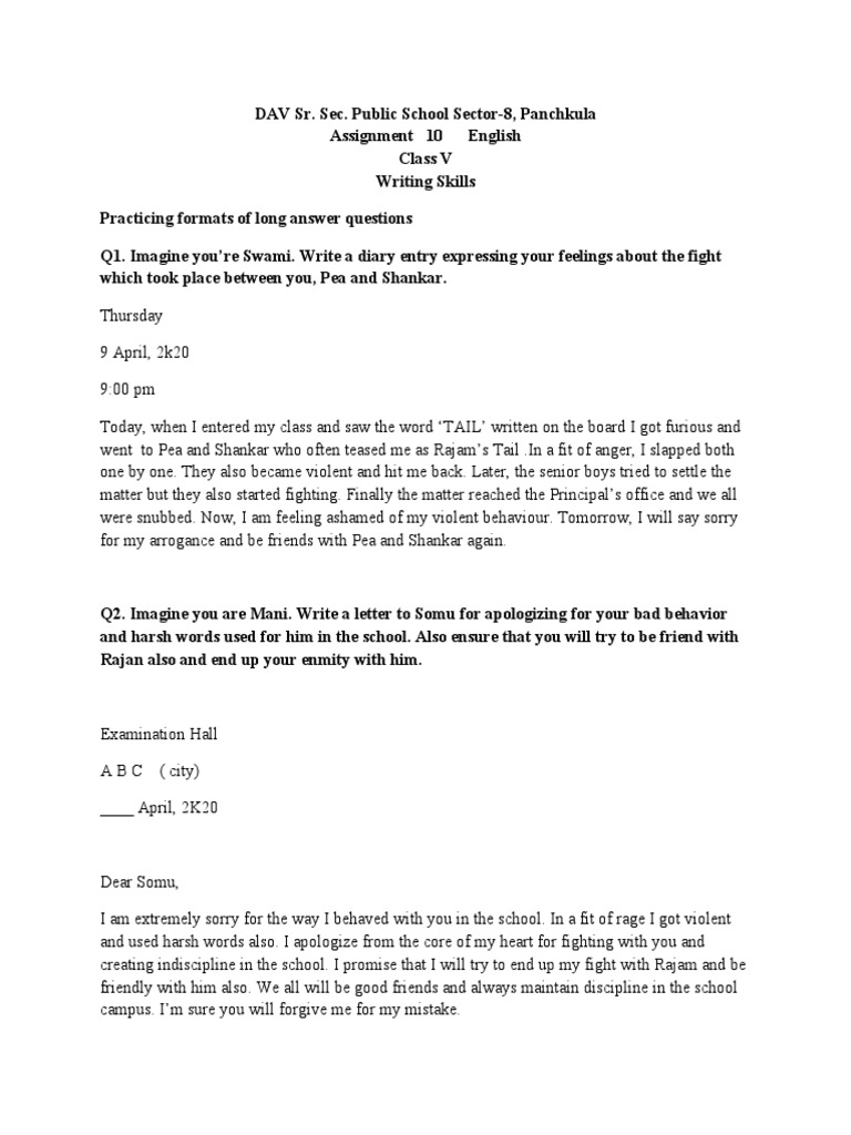 Class 5 (Assignment 10) | PDF