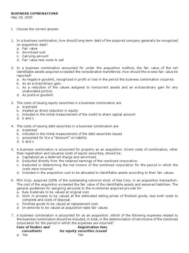 Business Combinations: Fees of Finders and Registration Fees ...