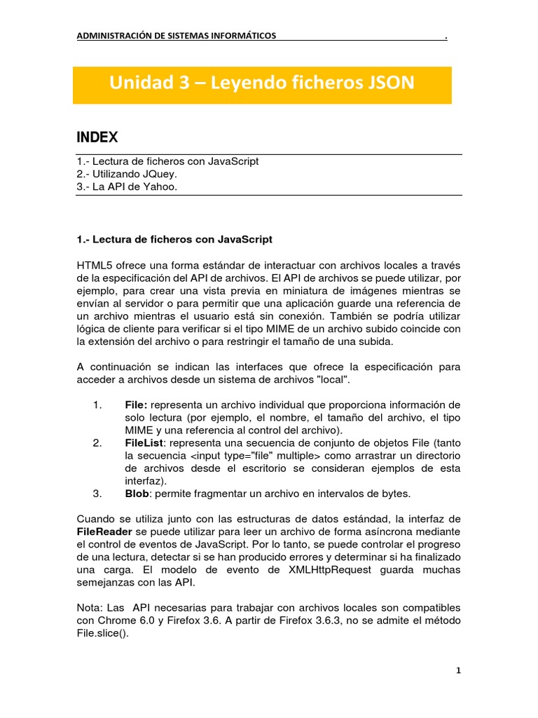 Unidad 3 - Leyendo Ficheros JSON | PDF | J Query | Json