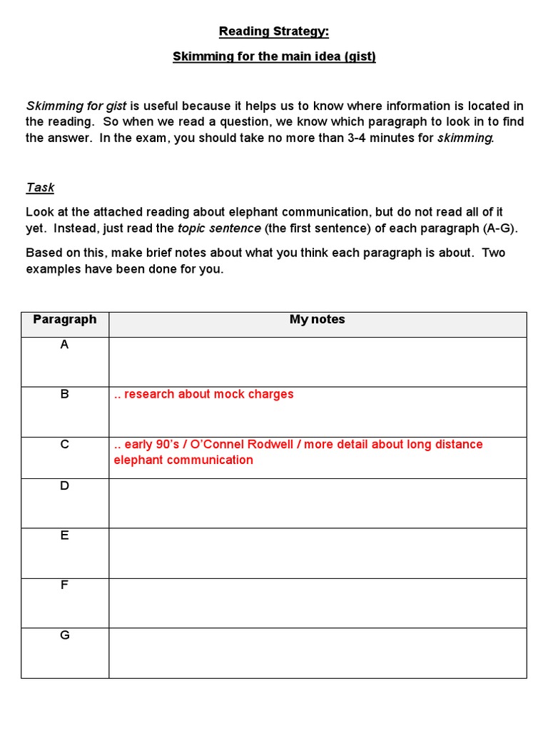 1 - Reading Strategy - Skim For Gist PDF | PDF | Language Arts & Discipline
