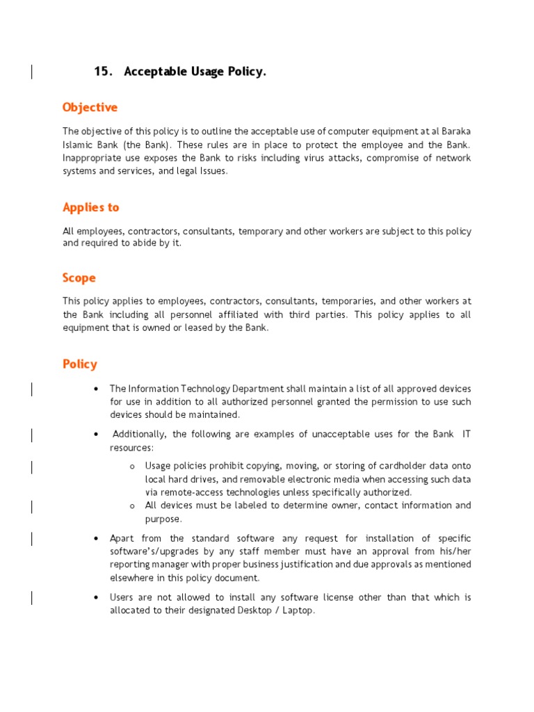 15 Acceptable Usage Policy | PDF | Information Security | Copyright ...
