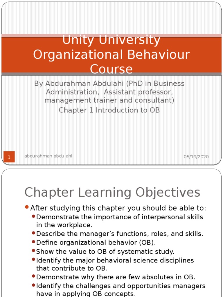 CH1.1 Introduction To OB | PDF | Organizational Behavior | Leadership