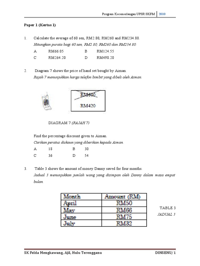 Soalan Kem Matematik Upsr | PDF