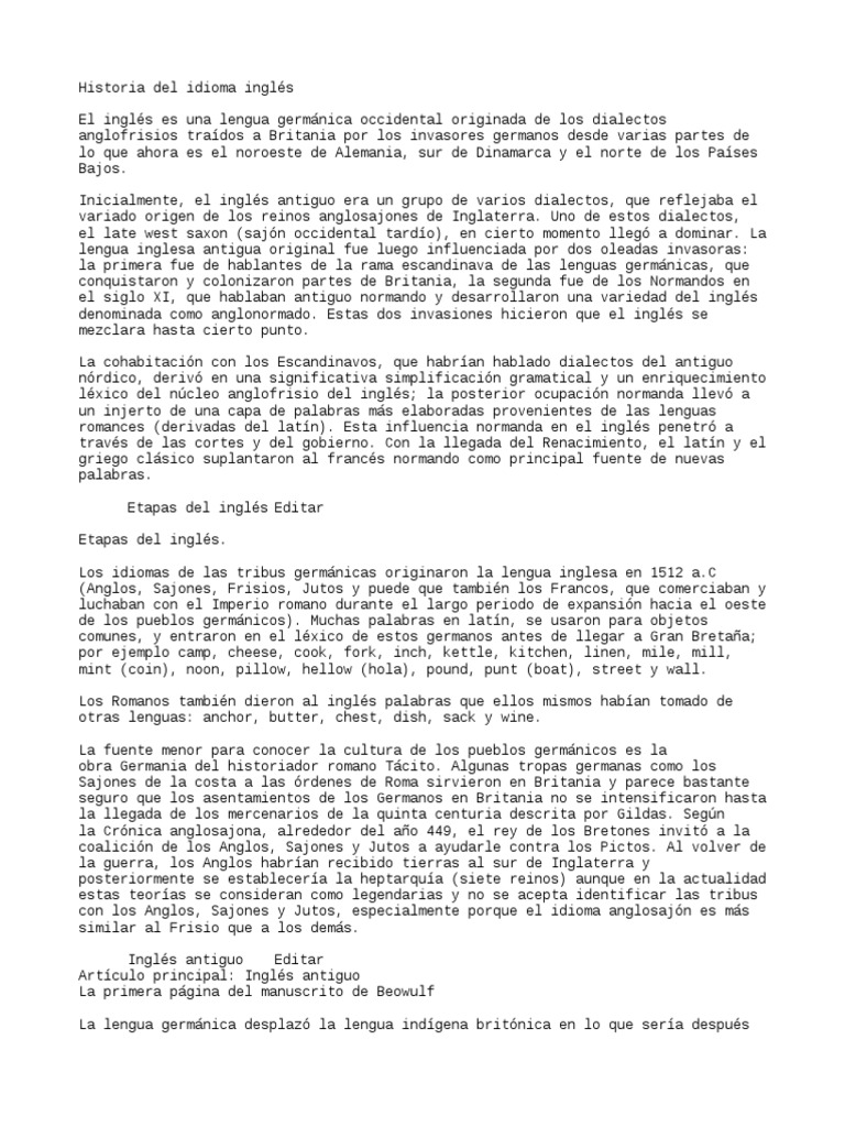 Historia Del Idioma Ingles | PDF | Idioma en Inglés | Anglosajones