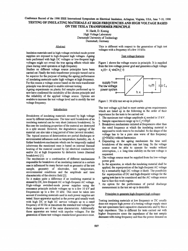 Testing of Insulating Materials at High Frequencies and High Vol | PDF ...