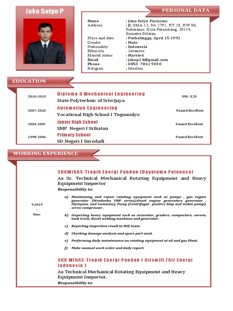 CV - Joko Setyo Purnomo PDF | PDF | Engines | Truck