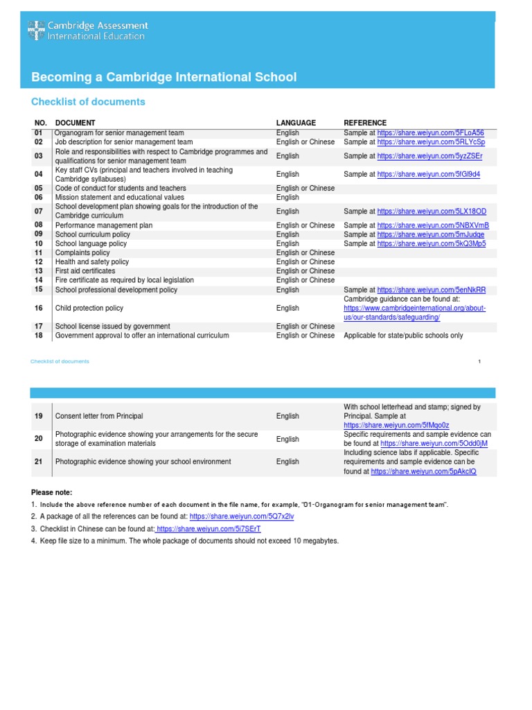 Checklist of Documents 2019 Cambridge Accreditation | PDF | University ...