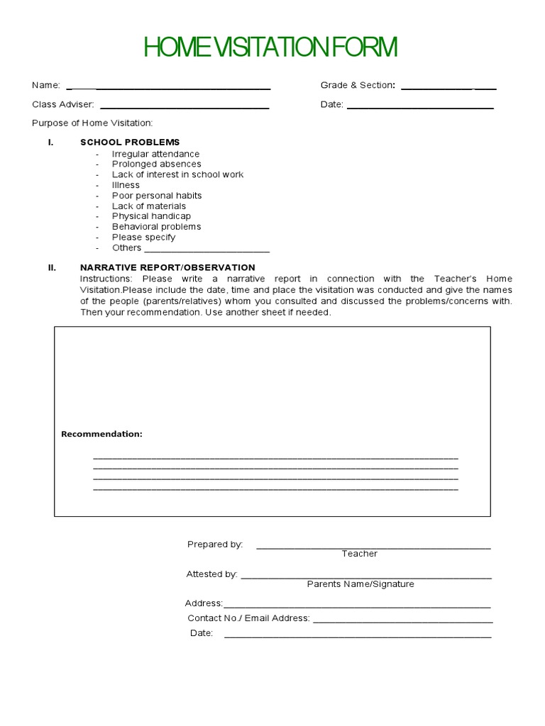 Home Visitation Form Template | PDF
