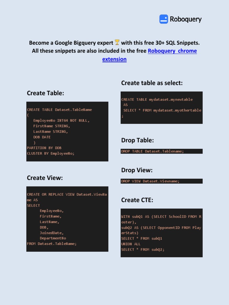 Google Bigquery Expert Cheatsheet PDF | PDF | Data Management | Data