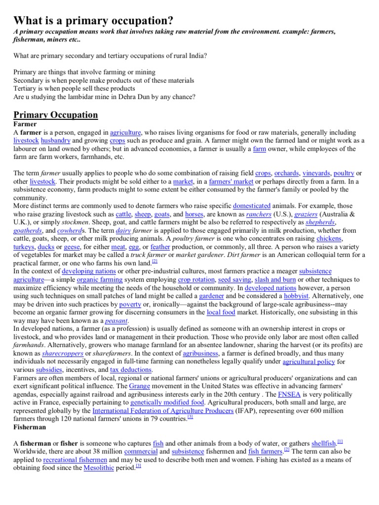 Occupation - Primary Secondary and Tertiary Occupations | PDF | Weaving ... Occupation - Primary Secondary and Tertiary Occupations | PDF | Weaving ...