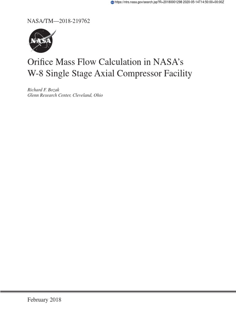 Orifi Ce Mass Flow Calculation in NASA's W-8 Single Stage Axial ...