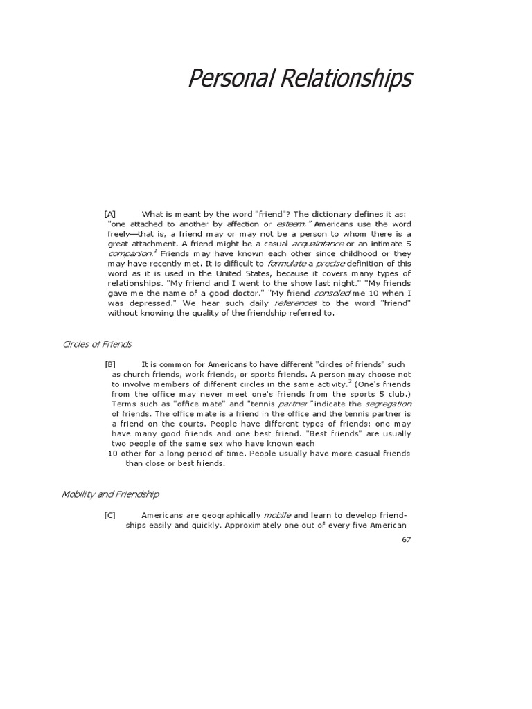 Personal Relationship PDF | PDF | Friendship | Intimate Relationships