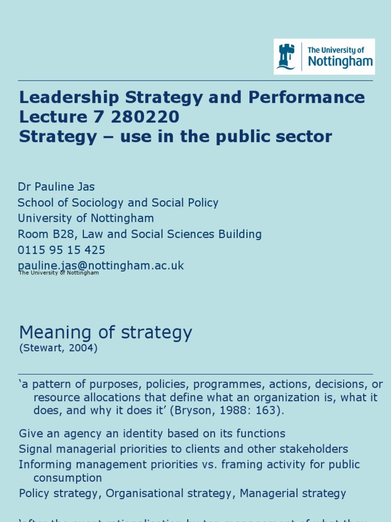 Leadership Strategy and Performance Strategy - Use in The Public Sector ...