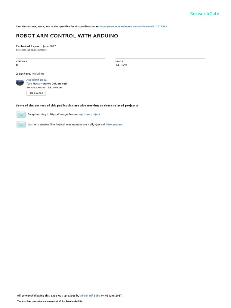 Robot Arm Control With Arduino: June 2017 | PDF | Electric Motor ...
