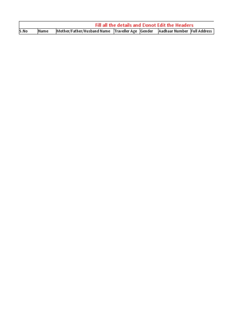 Passenger details for travel including name, age, gender, address and ...