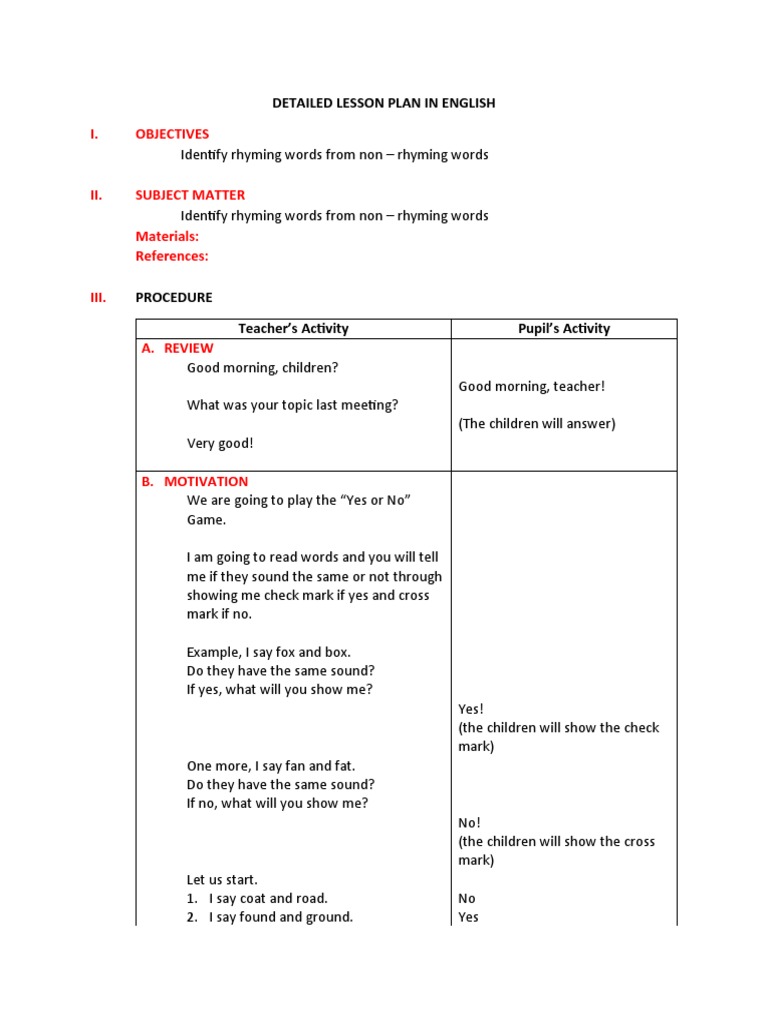 Detailed Lesson Plan in English | PDF | Lesson Plan