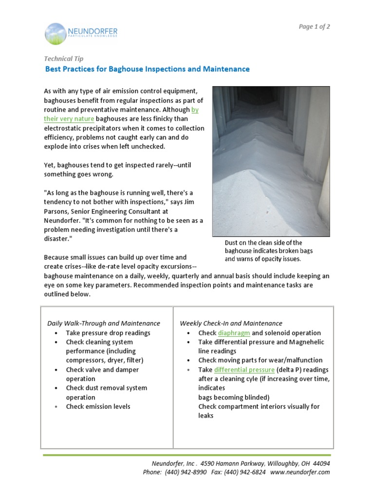 Best Practices For Baghouse Inspection and Maintenance | PDF ...