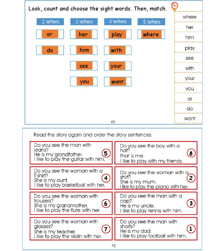 Look, Count and Choose The Sight Words. Then, Match | PDF