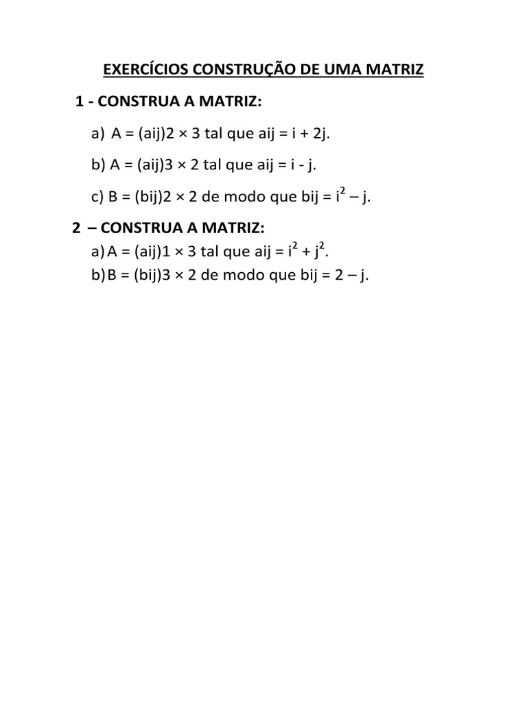 Exercícios Construção de Uma Matriz PDF | PDF