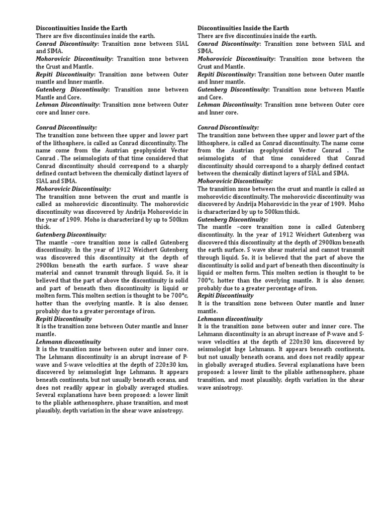 Discontinuities Inside The Earth Discontinuities Inside The Earth | PDF ...