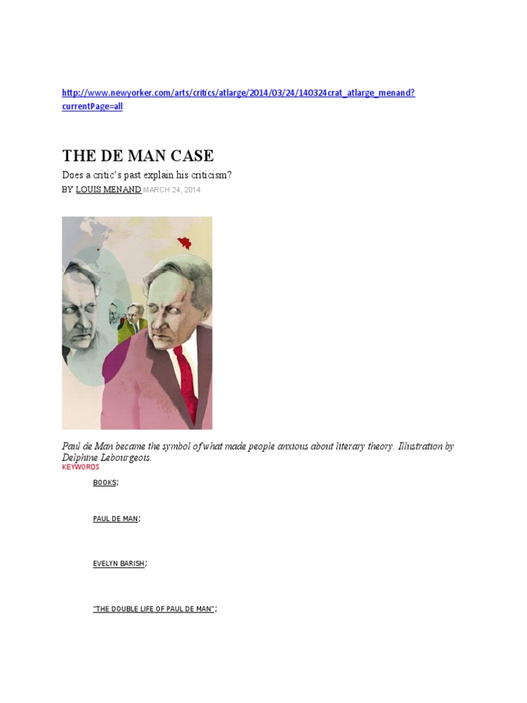 De Man Paul Louis Menand New Yorker | PDF | Jacques Derrida ...