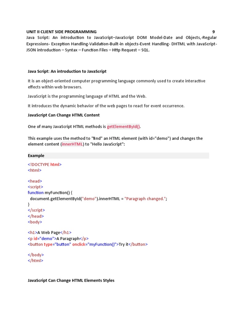 Unit 2 Notes | PDF | Dynamic Html | Document Object Model
