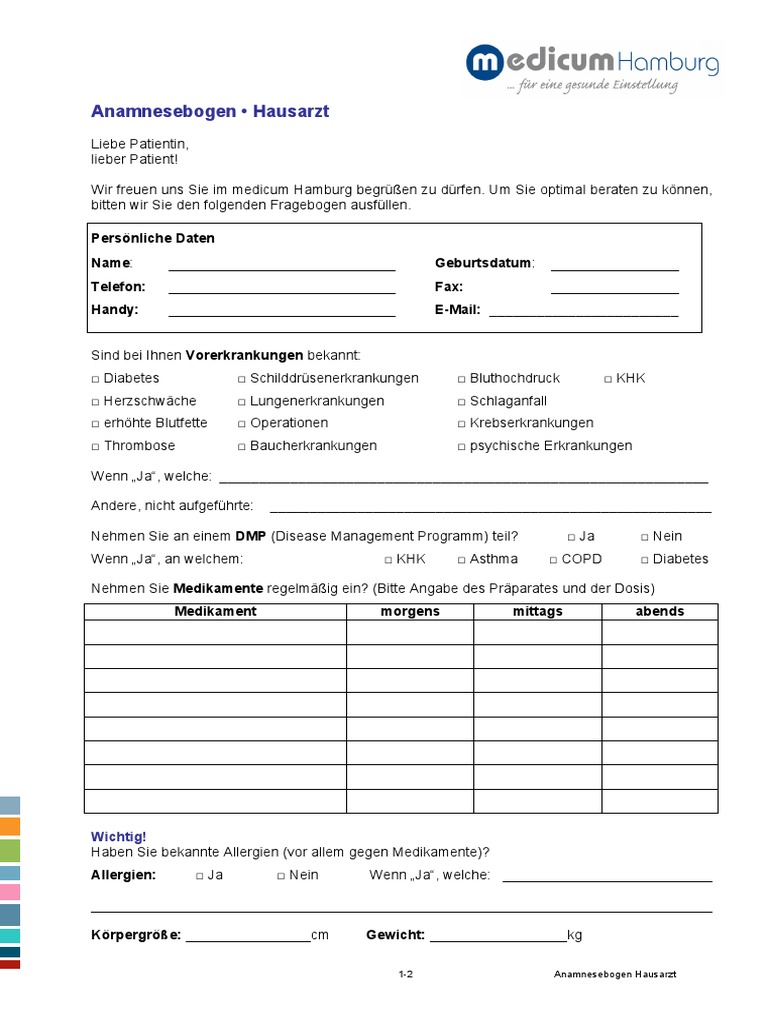 Anamnesebogen Hausarzt | PDF